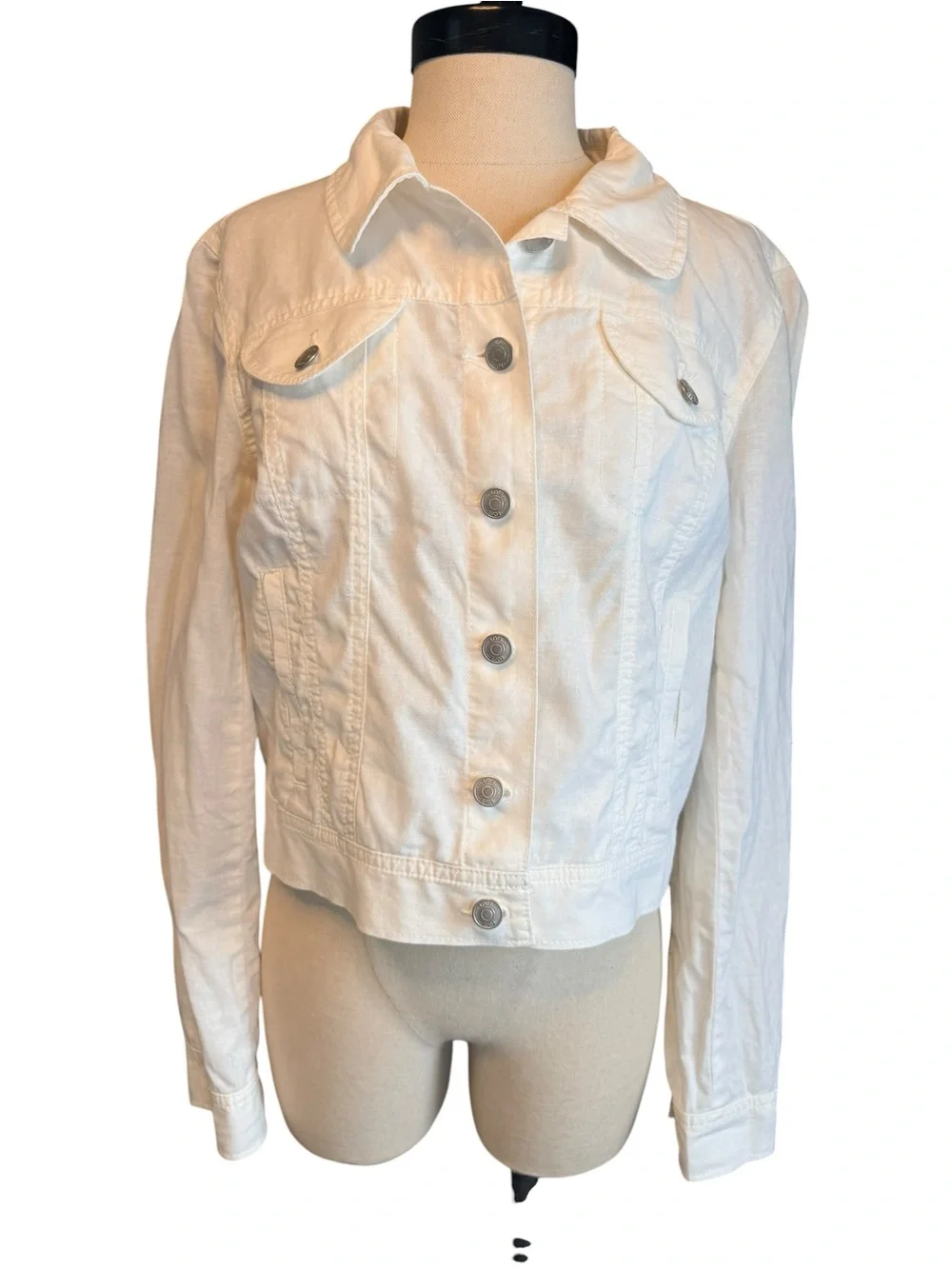 LOFT | Jackets & Coats | Loft White Linen Blend Medium Button Front ...